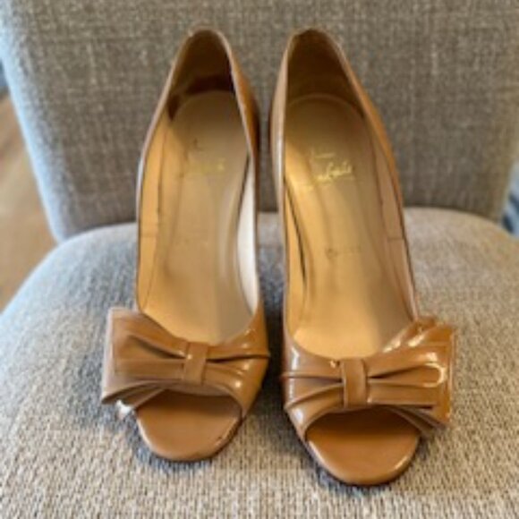 Christian Louboutin | Shoes | Christian Louboutin Beige Tall Heel Peep ...
